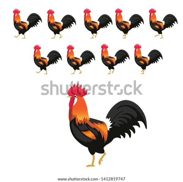Rooster Walking Animation Sequence Cartoon Vector Stock Vector (Royalty ...