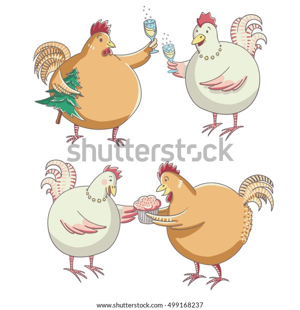 Roosters Chickens Celebrating Stock Vector (Royalty Free) 499168237