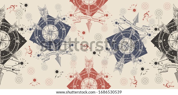 Rose Compass Crossed Arrows Seamless Pattern Stock Vector (Royalty Free ...