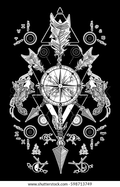 Rose Compass Crossed Arrows Tattoo Magical Stock Vector (Royalty Free ...