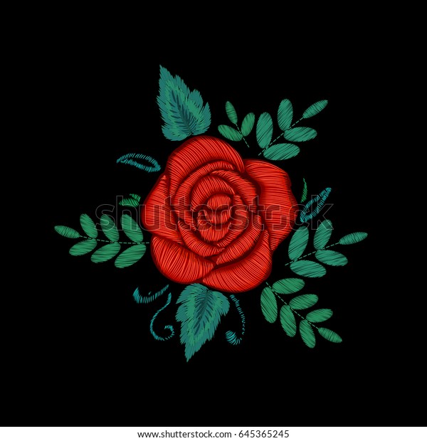 Rose Embroidery On Black Background Simple: เวกเตอร์สต็อก (ปลอดค่า ...