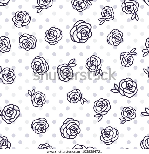 Rose Hand Drawing Polka Dot Gray Stock Vector (Royalty Free) 1035354721 ...