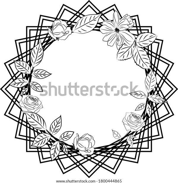Rose Line Art Frame Set Stock Vector (Royalty Free) 1800444865 ...