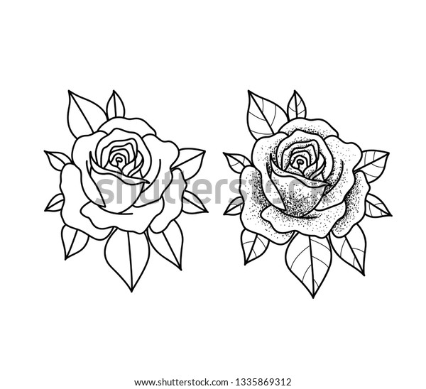 Roses Dot Work Tattoo Flowers Stock Vector (Royalty Free) 1335869312 ...
