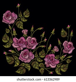 Roses Embroidery On Black Background Classic Stock Vector (Royalty Free ...