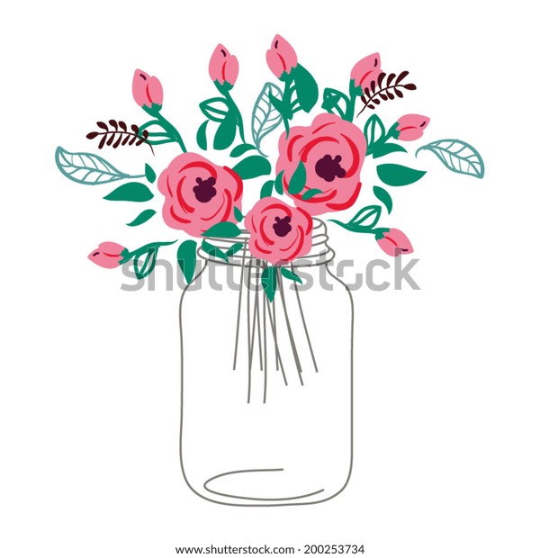 Roses Mason Jar Stock Vector (Royalty Free) 200253734