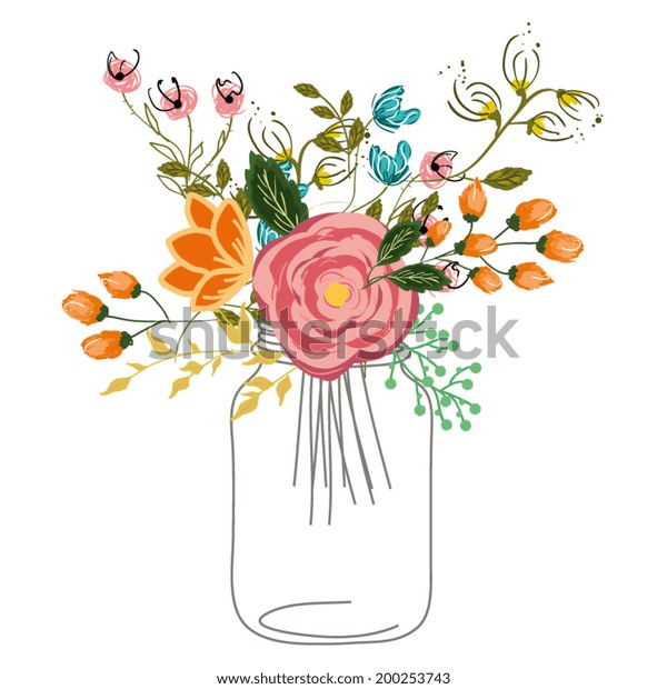 Roses Mason Jar Stock Vector (Royalty Free) 200253743