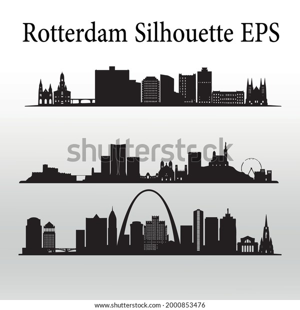 Rotterdam Skyline Horizontal Banner Black White Stock Vector (Royalty ...