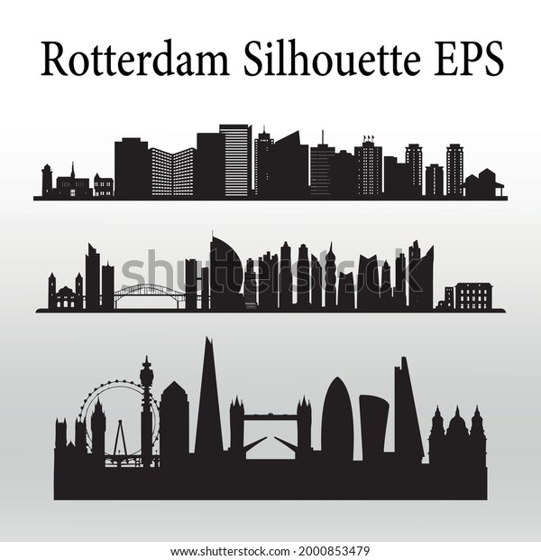 Rotterdam Skyline Horizontal Banner Black White Stock Vector (Royalty ...