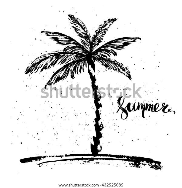 Rough Ink Drawing Sketch Tropical Palm Stock Vector (Royalty Free ...