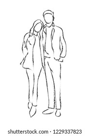 Rough Line Drawing Standing Happy Couple Stock Vector (Royalty Free ...