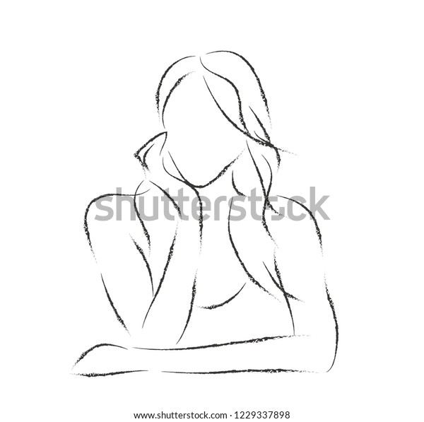 Rough Line Drawing Woman Vector Illustration 스톡 벡터(로열티 프리) 1229337898 ...