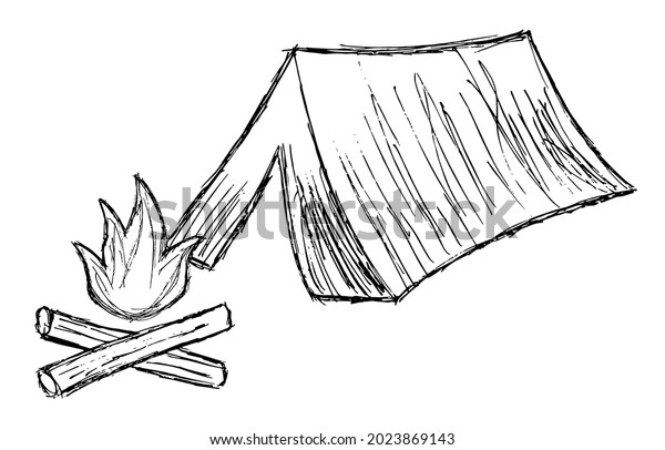 Rough Vector Line Drawing Campfire Near Stock Vector (Royalty Free ...