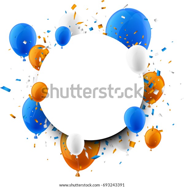 Round Background Blue Orange Balloons Confetti Stock Vector (Royalty ...