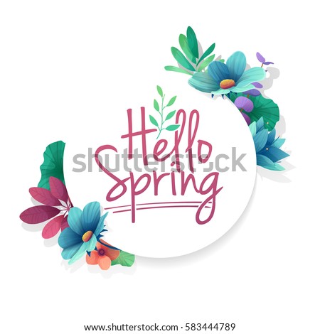 Round Banner Hello Spring Logo Card Stock Vector (Royalty Free ...