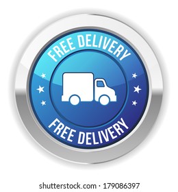 Round Blue Free Delivery Button Metallic Stock Vector (Royalty Free ...