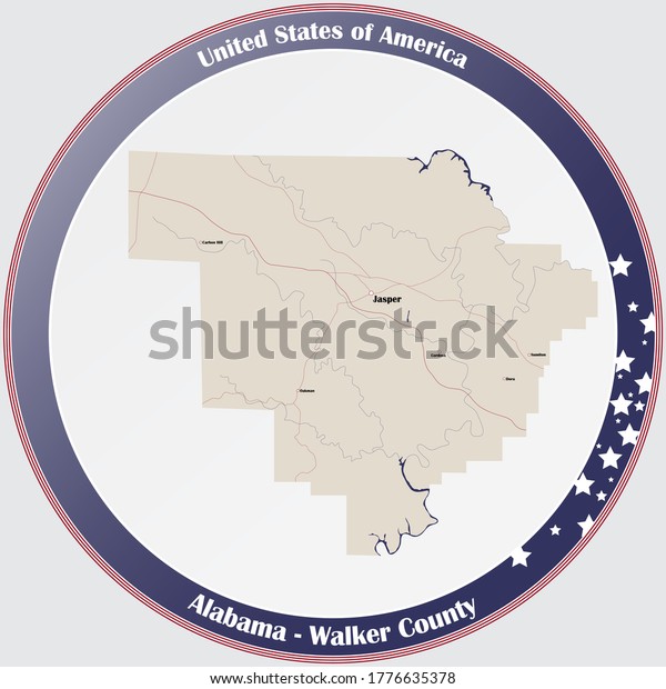 Round Button Detailed Map Walker County Stock Vector (Royalty Free ...