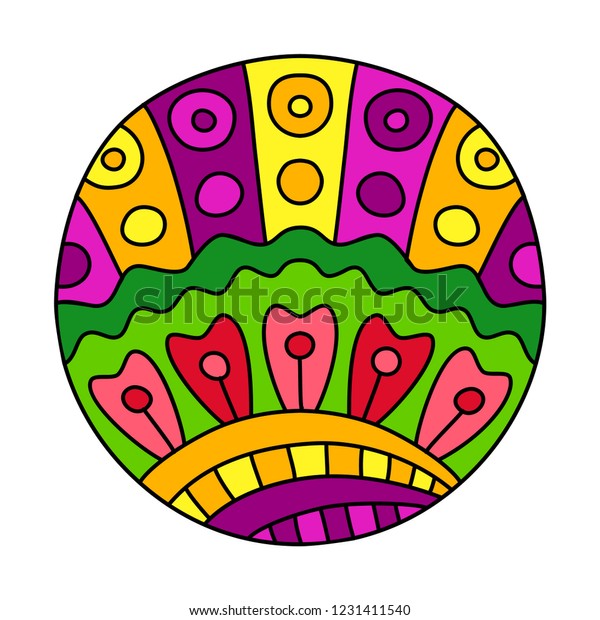 Round Coloring Page Filled Hand Drawn Stock Vector (Royalty Free ...