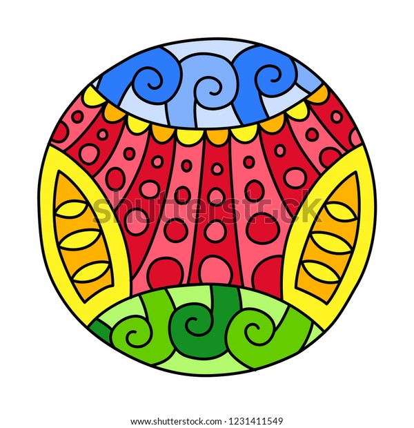 Round Coloring Page Filled Hand Drawn Stock Vector (Royalty Free ...