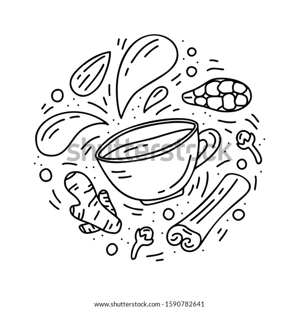 Round Doodle Template Masala Tea Hand Stock Vector (Royalty Free ...