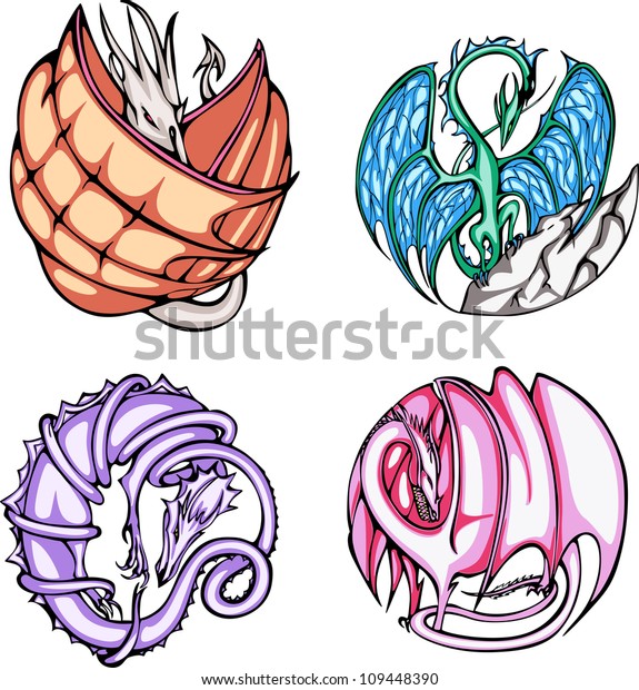 Round Dragon Designs Set Color Vector Stock Vector (Royalty Free ...