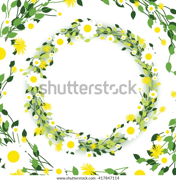 Round Floral Daisy Frame 스톡 벡터(로열티 프리) 417847114
