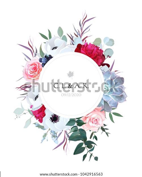 Round Floral Label Frame Arranged Leaves Stock Vector (Royalty Free ...