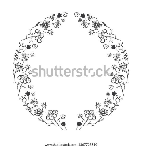 Round Flower Frame Hand Drawn Sketch Stock Vector (Royalty Free ...