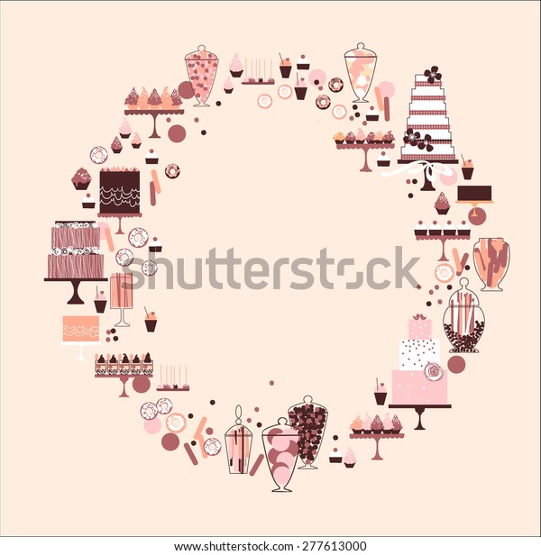 Round Frame Cakes Cupcakes Donuts Cookiesvector Stock Vector (Royalty ...