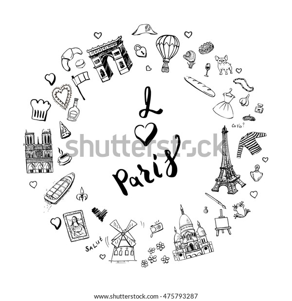 Round Frame Doodles Paris Sights Traditional Stock Vector (Royalty Free ...