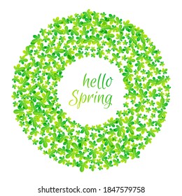 Round Frame Green Leaves Hello Spring Stock Vector (Royalty Free ...