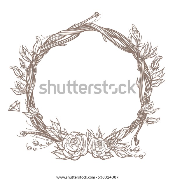 Round Frame Made Branches Roses Flower Stock Vector (Royalty Free ...