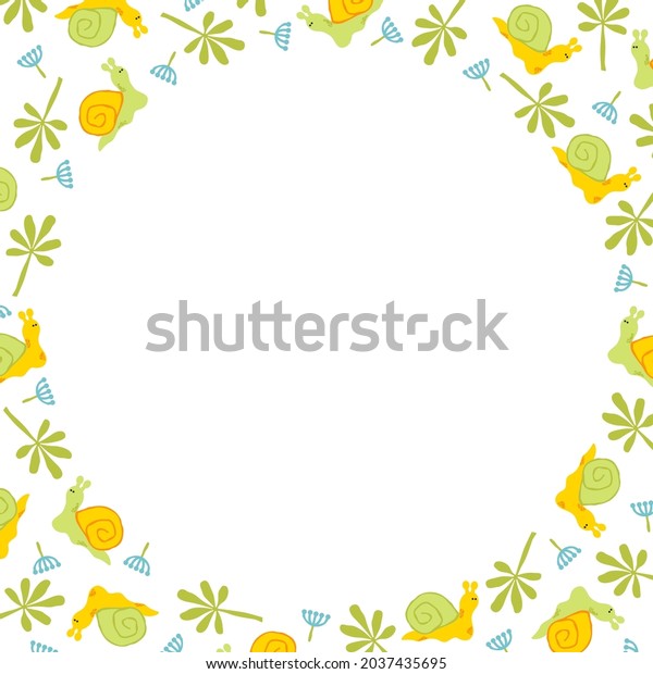 Round Frame Made Cute Snails Leaves Stock Vector (Royalty Free ...