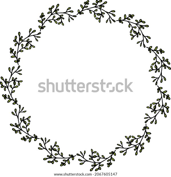 Round Frame Positive Cute Green Branches Stock Vector (Royalty Free ...
