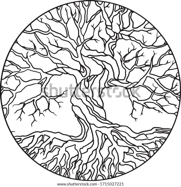 Round Frame Tree Tattoo Outline Element Stock Vector (Royalty Free ...