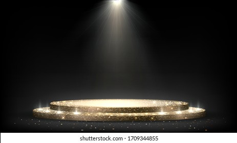 Round Golden Sparkling Stage Steps Spotlights Stock Vector (Royalty ...