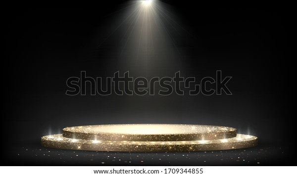 Round Golden Sparkling Stage Steps Spotlights Stock Vector (Royalty ...