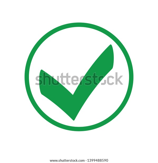 Round green check mark line icon, button, tick symbol on white background