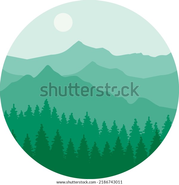 Round Landscape Mountains Trees Vector Illustration Stock Vector ...