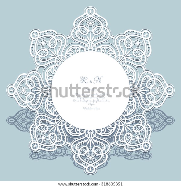 Round paper lace frame, white lace doily, greeting card or wedding ...