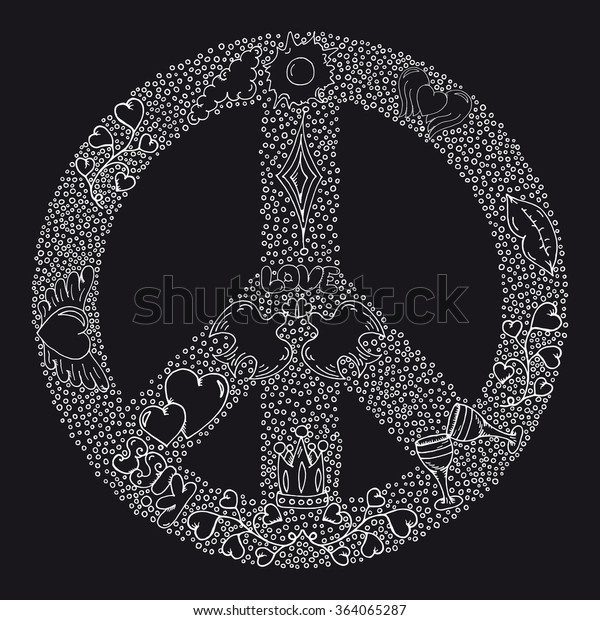 Round Peace Sign Love Objects Chalk Stock Vector (Royalty Free) 364065287