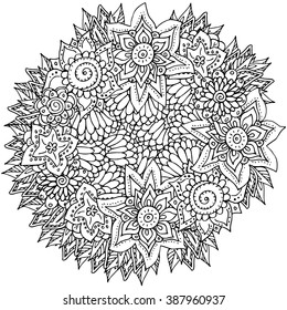 Round Shaped Floral Pattern Coloring Book Stock Vector (Royalty Free ...