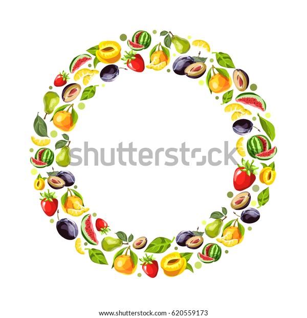 Round Vector Frame Fruits Illustration Healthy Stock Vector (Royalty ...