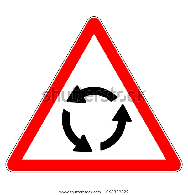 Roundabout Crossroad Ahead Red Triangle Warning Stock Vector (Royalty ...
