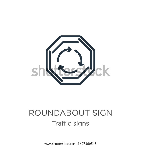 Roundabout Sign Icon Thin Linear Roundabout Stock Vector (Royalty Free ...