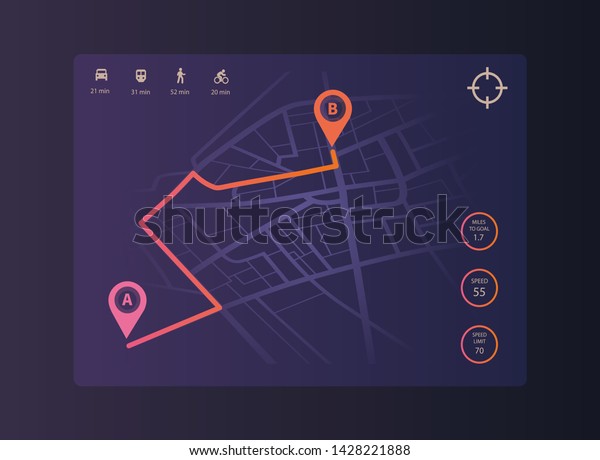 Route Dashboard City Map Navigation Gps Stock Vector (Royalty Free ...