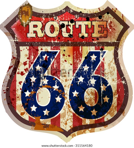 Route Sixty Six Road Signretro Style Stock Vector (Royalty Free) 311564180