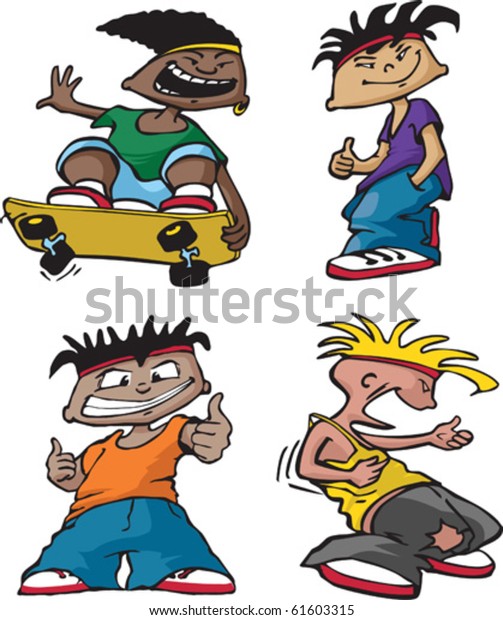 Rowdy Boys Set Four Cartoon Boys Stock Vector (Royalty Free) 61603315