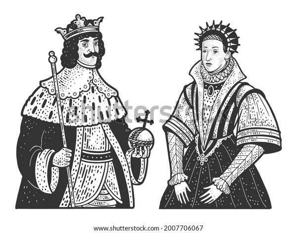 Royal Couple Queen King Line Art Stock Vector (Royalty Free) 2007706067 ...