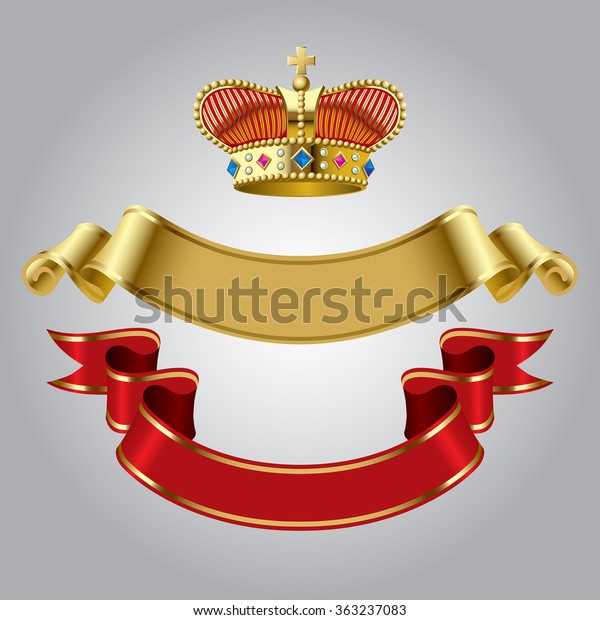 Royal crown with gold and red ribbons isolated on white background ...